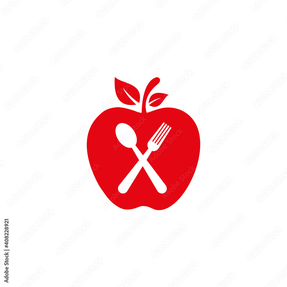 Restaurant logo, apple restaurant logo with fork and spon concept Stock ...