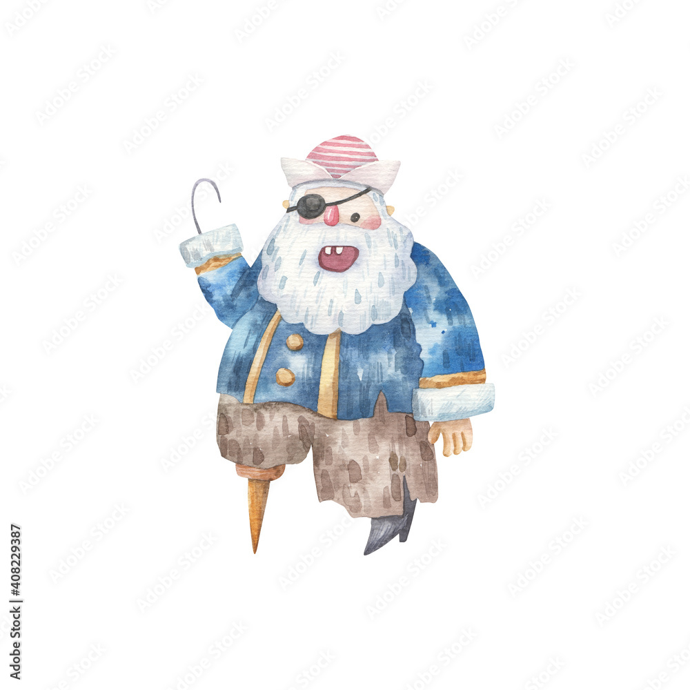 cute stern pirate in a shirt and without an eye, without legs and with ...