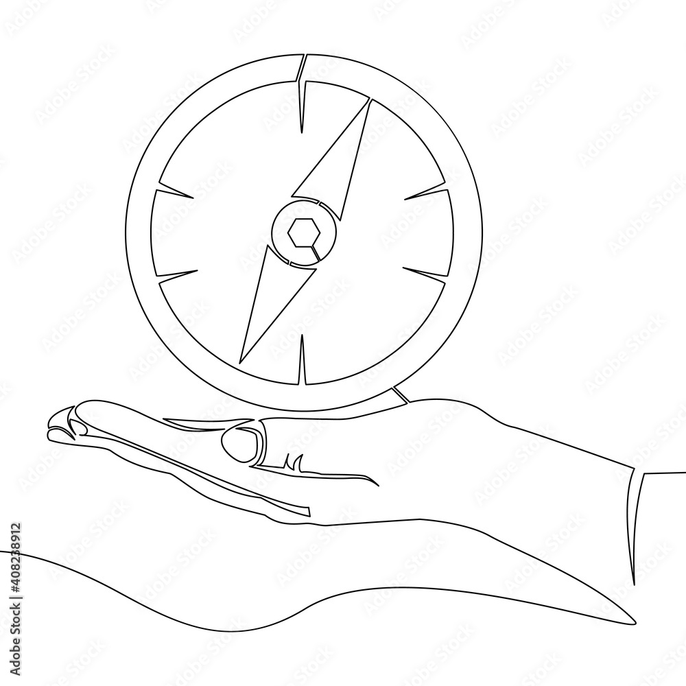 Continuous line drawing hand holding compass Stock Vector | Adobe Stock