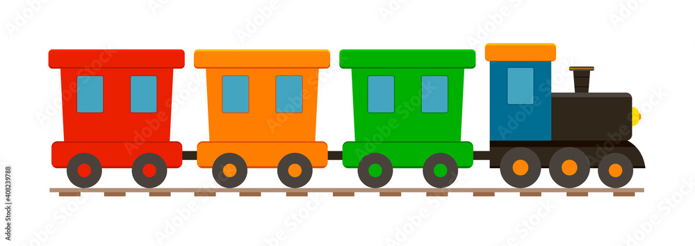 Train toy. Locomotive for kid. Cartoon engine, wagon, wheels and ...