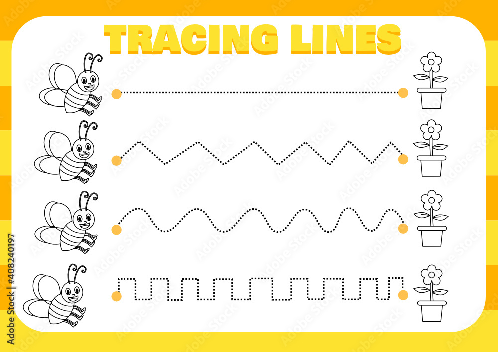 Trace line worksheet for kindergarten.Printable worksheet for kids ...