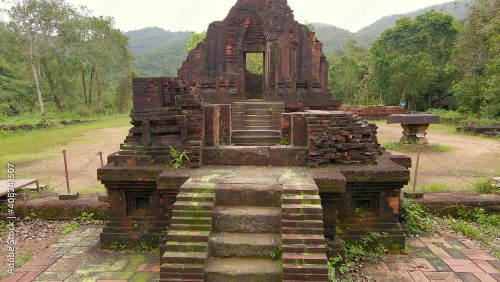 Aerial view of ruins in the My Son Sanctuary, remains of an ancient ...