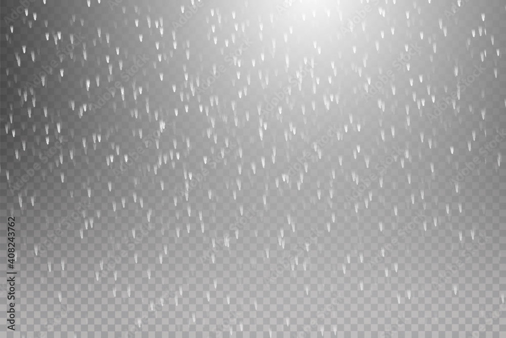 Falling water drops texture.Vector illustration rain isolated on a ...