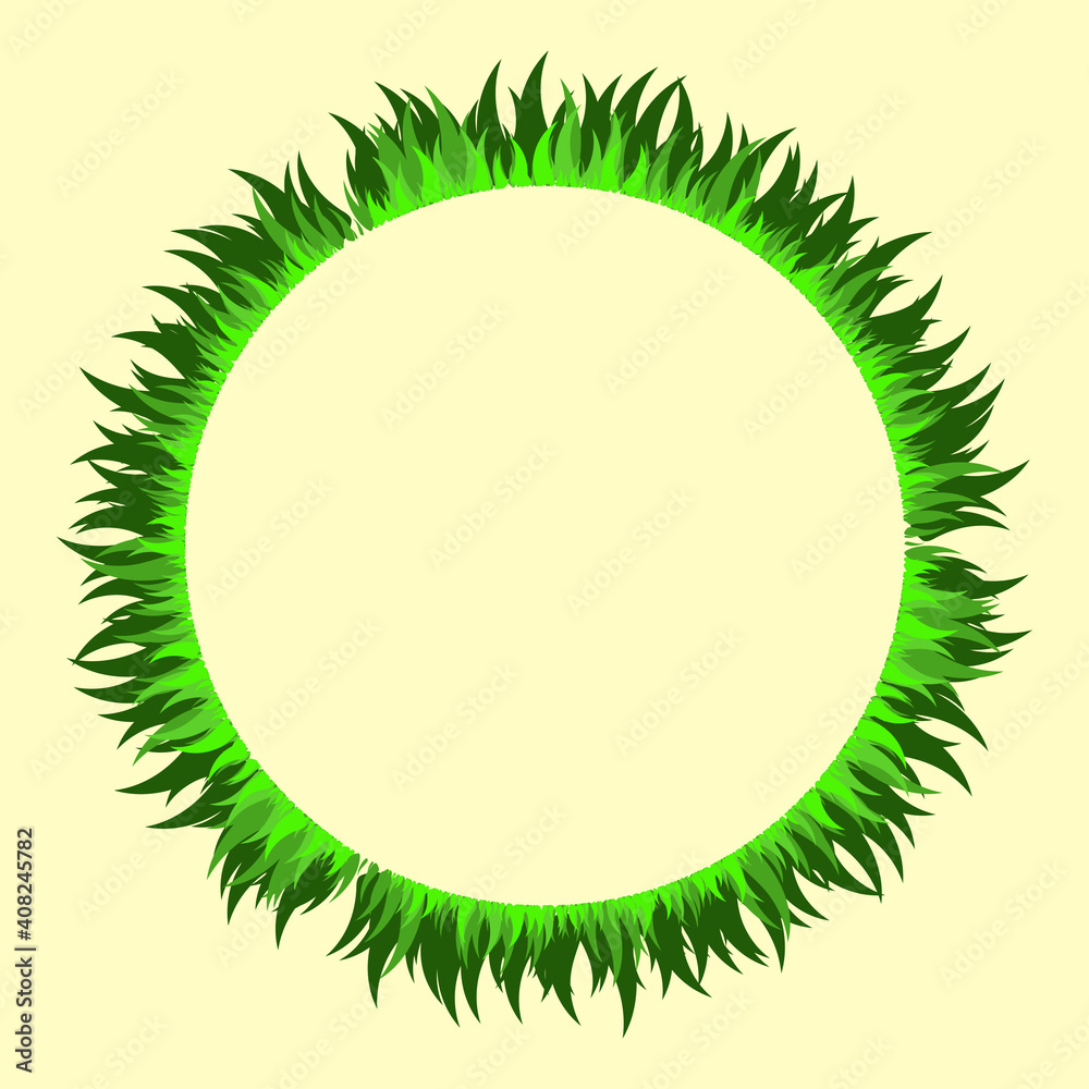 Grass circle frame. Round empty border in eco style with green foliage ...