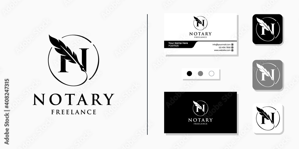 Notary logo initial letter N and business card design template Stock ...