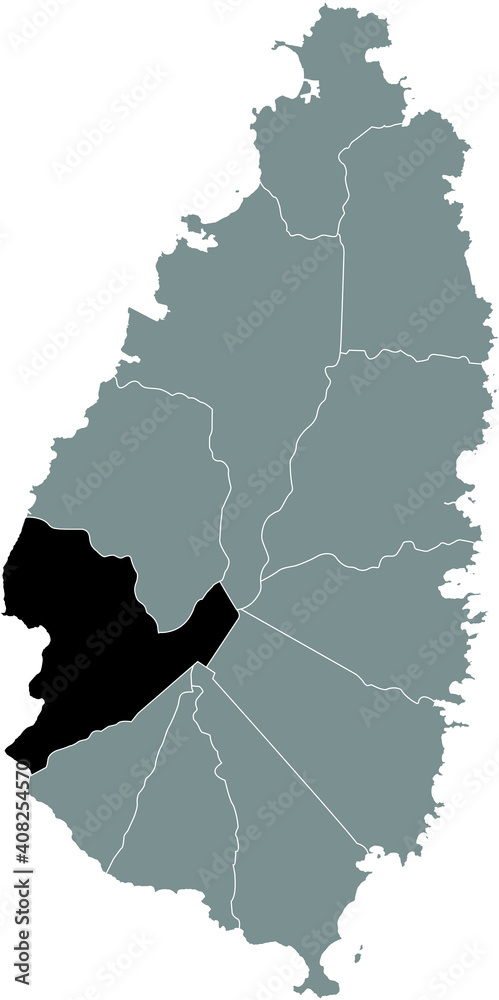 Black location map of Saint Lucian Soufrière quarter inside gray map of ...