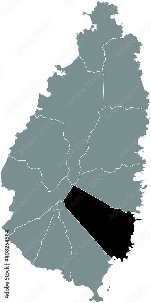 Black location map of Saint Lucian Micoud quarter inside gray map of ...