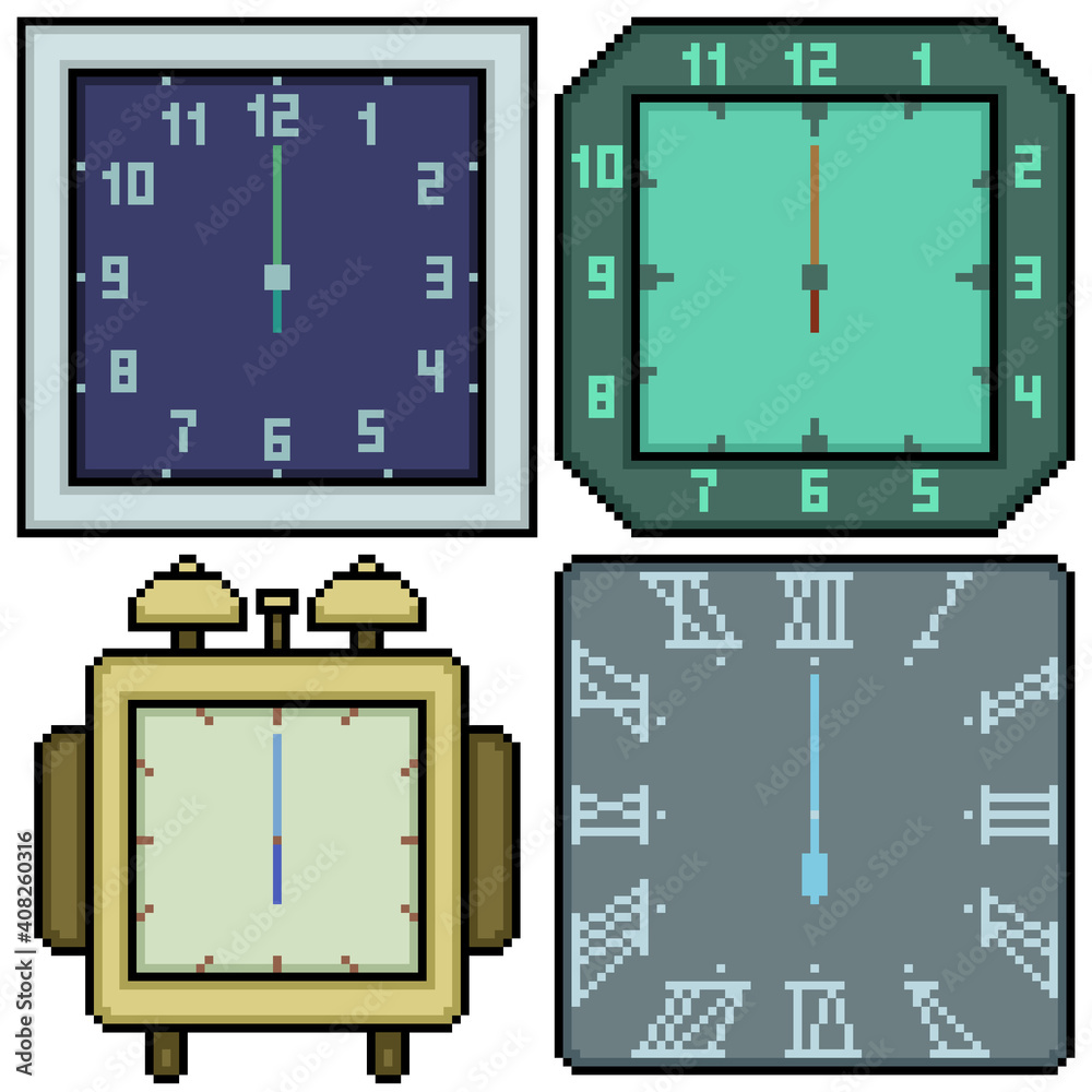 pixel art set isolated clock rectangle design Stock Vector | Adobe Stock