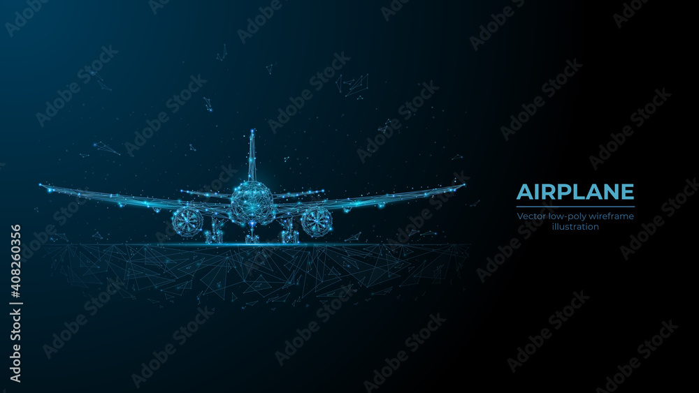 Abstract 3d airplane in dark blue. Travel, tourism, business, airline ...