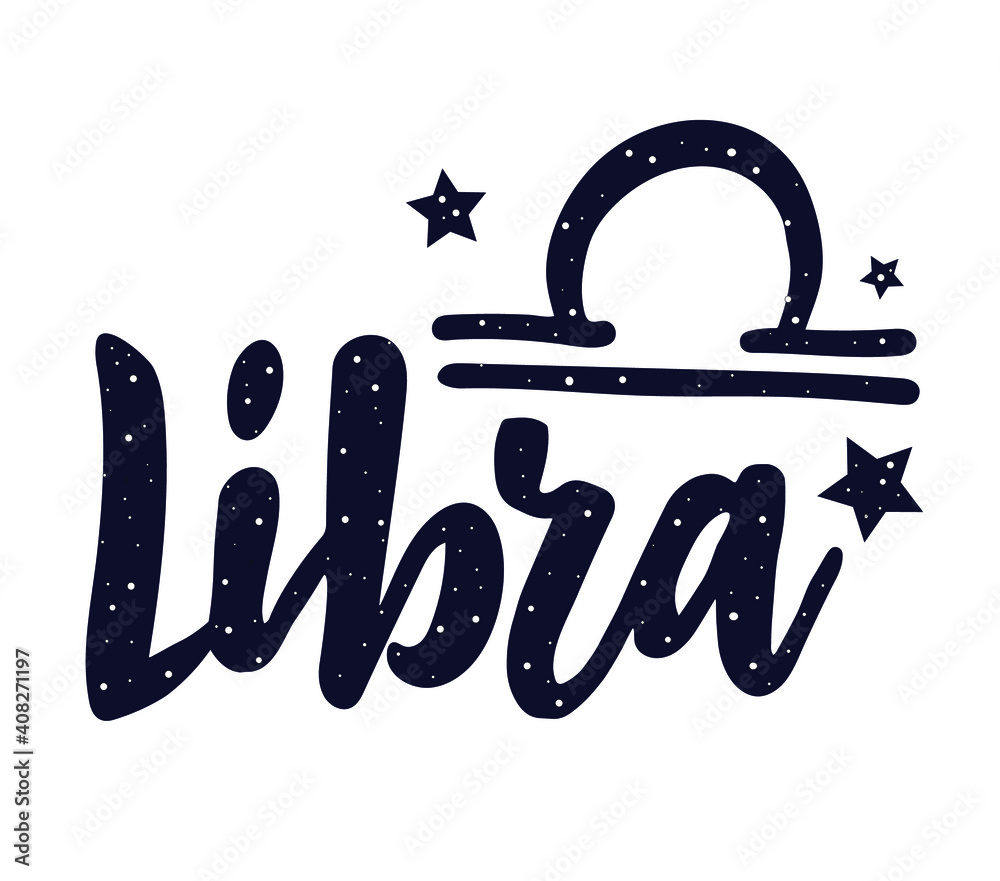 Libra zodiac lettering sign. Handwritten astological card text ...