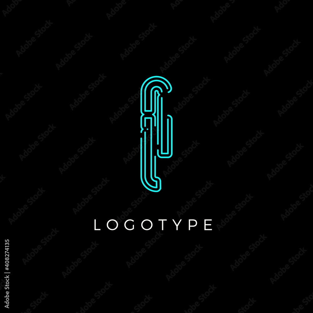 Cyber letter I for digital technology logo concept. Contour circuit ...
