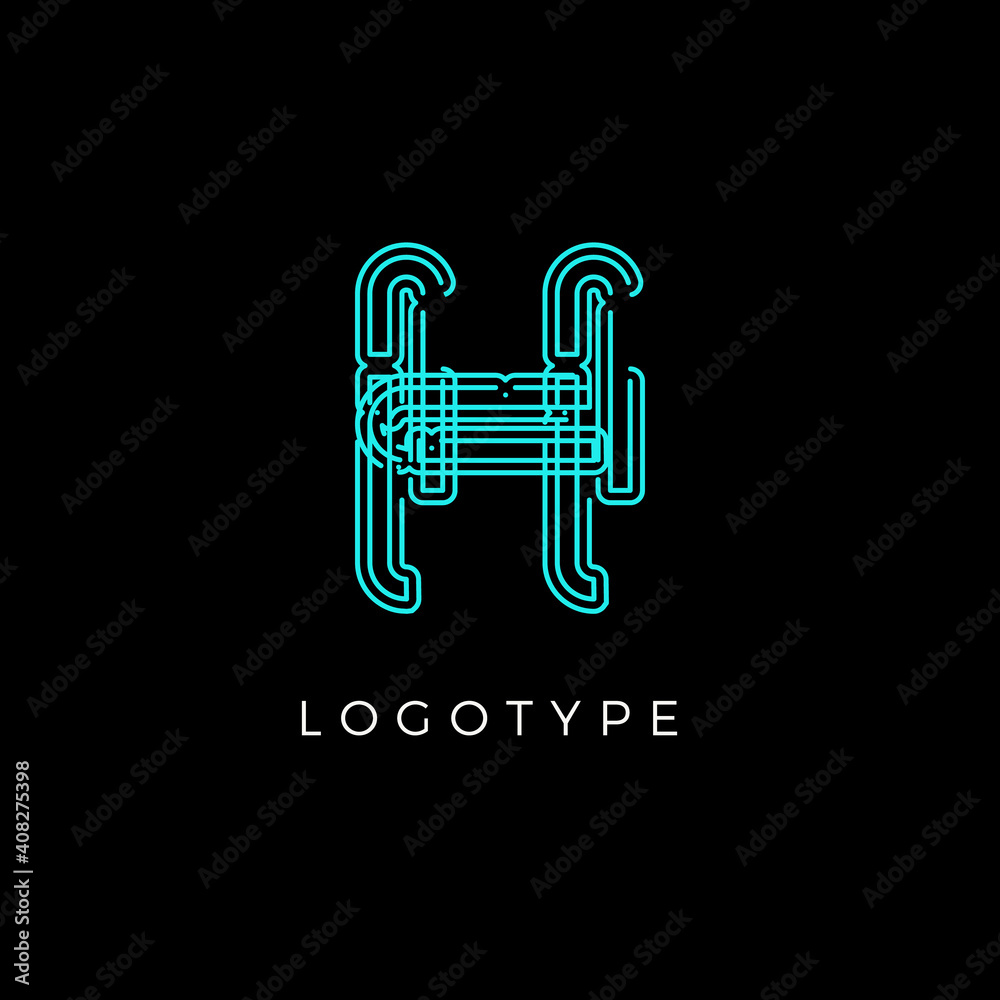 Cyber letter H for digital technology logo concept. Contour circuit ...