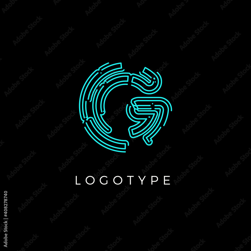 Cyber letter G for digital technology logo concept. Contour circuit ...