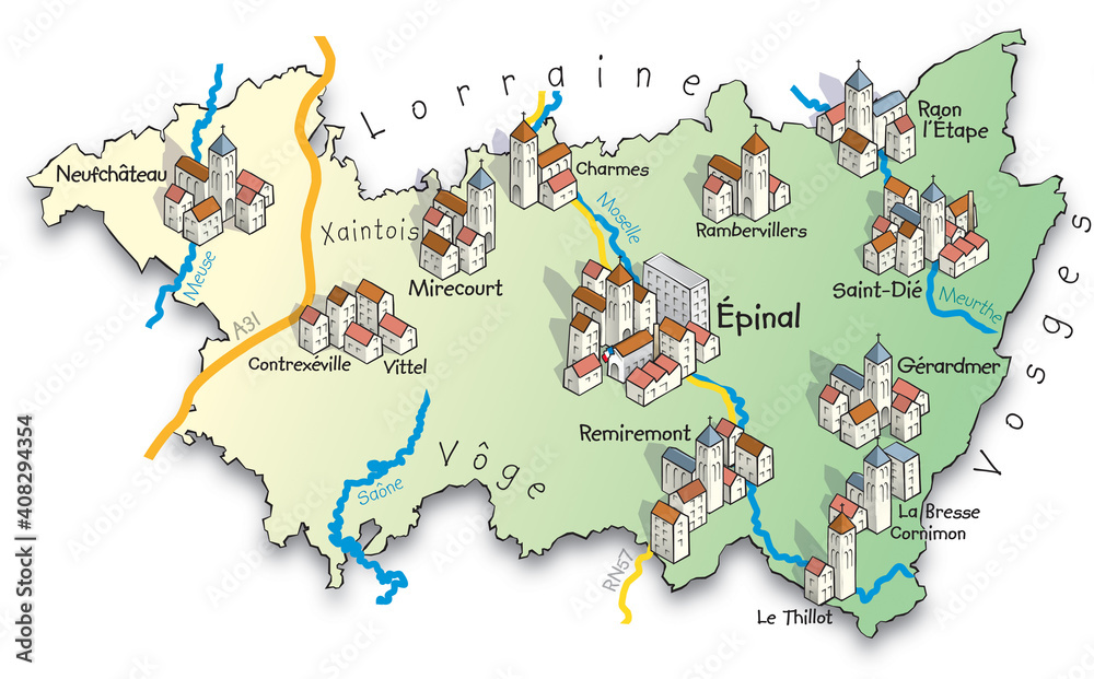 88 Carte du département des Vosges Stock Vector | Adobe Stock