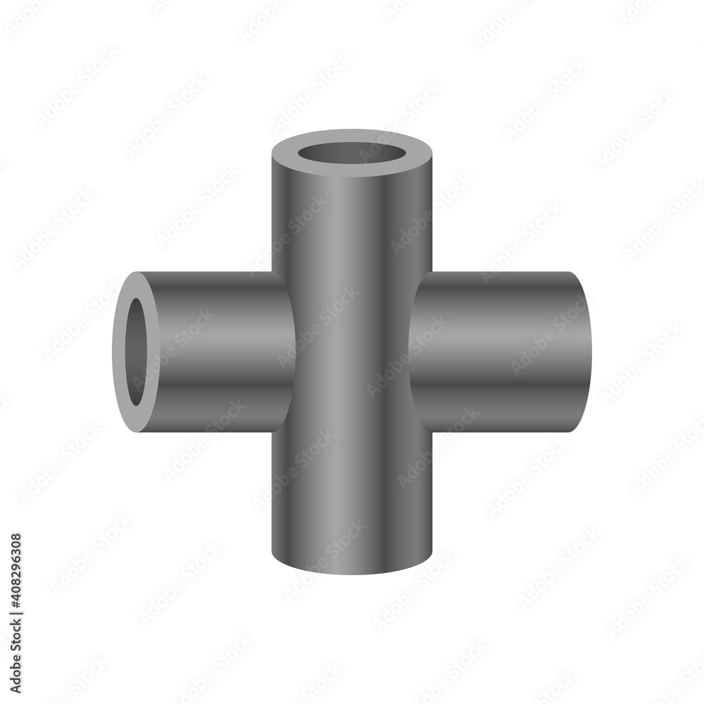 PVC plastic pipe fitting or pipe connector vector icon. 4-way cross ...