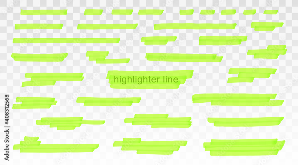 Green highlighter lines set isolated on transparent background. Marker ...