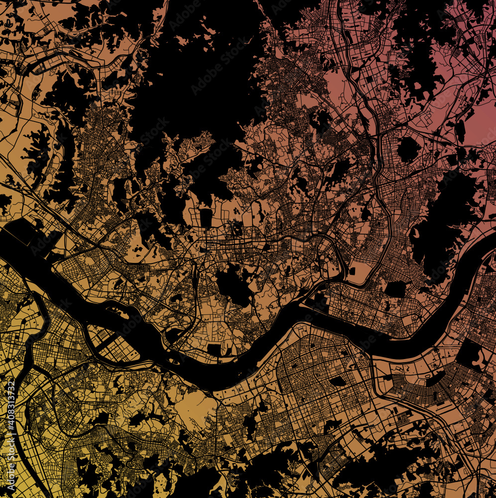 Seoul, Korea, South (KOR) - Urban vector megacity map with parks, rail ...