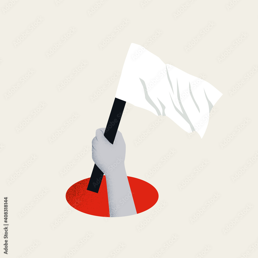 White flag as symbol of surrender, vector concept. Hand waving flag ...