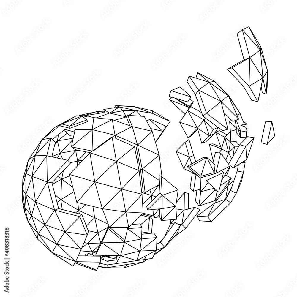 Abstract broken 3d sphere. Broken polygonal form. Destruction effect ...