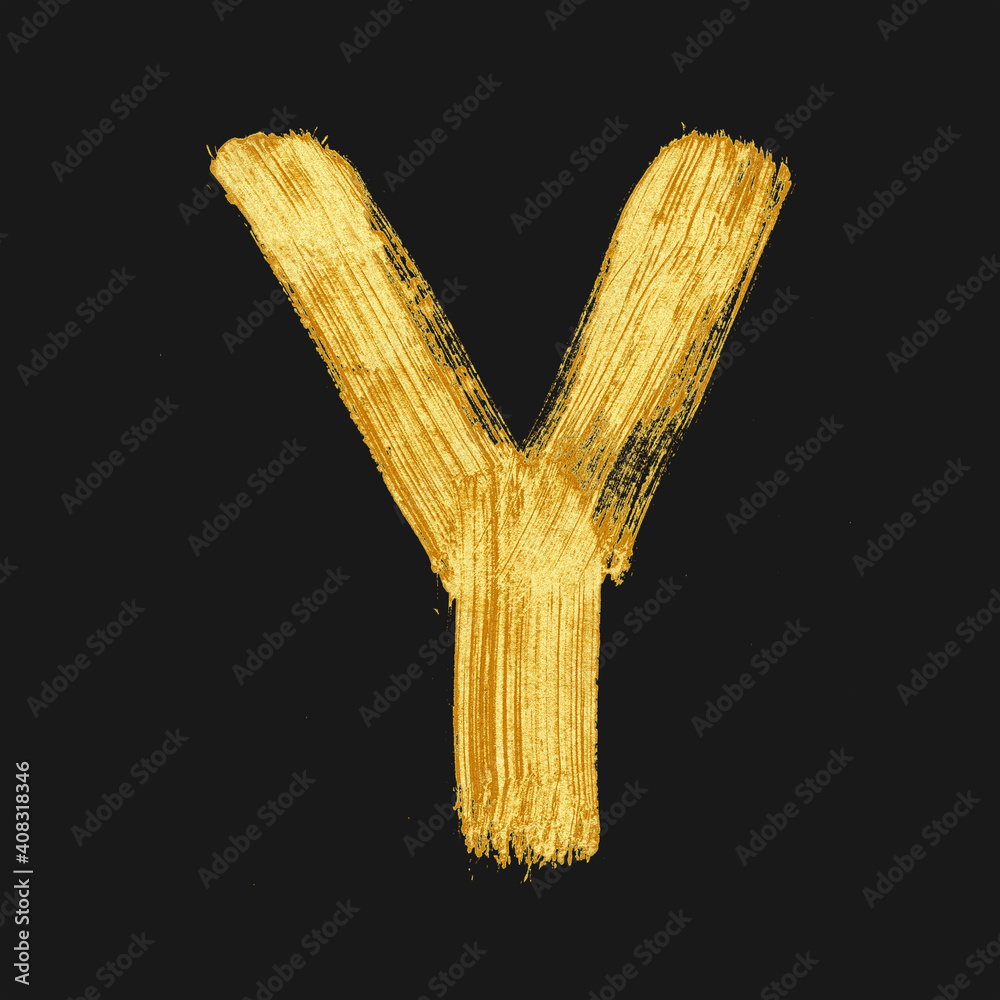 Hand drawn golden alphabet letter Y. Letter drawn with dry brush. Hand ...