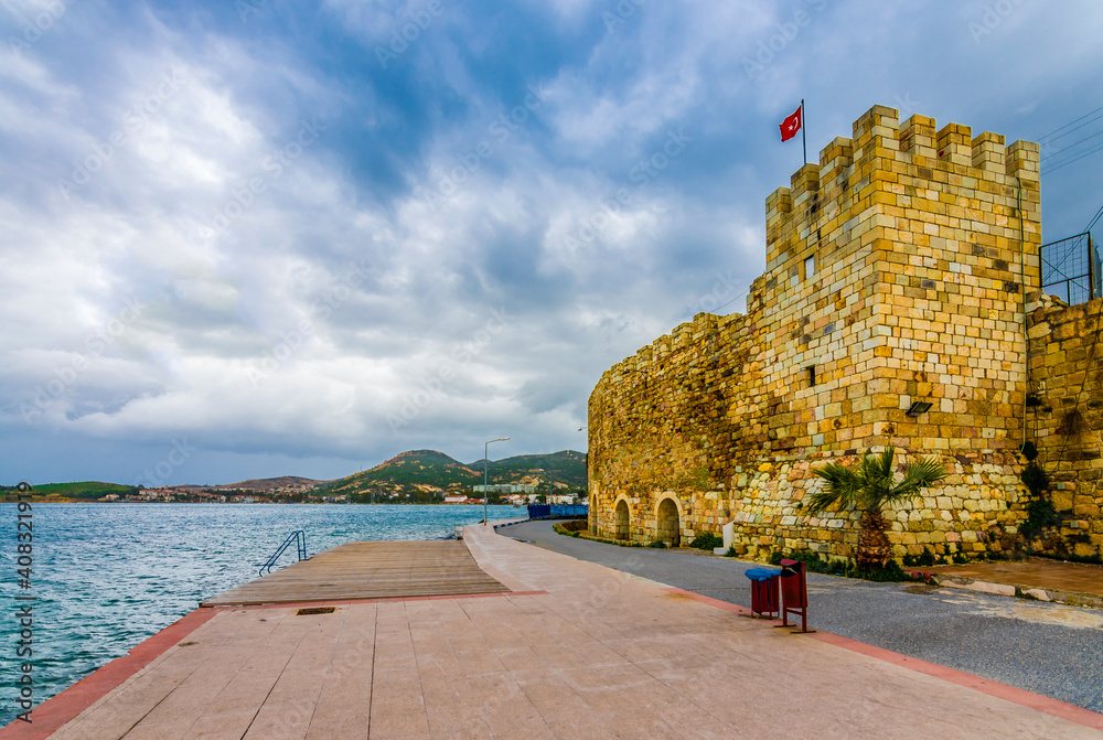 Foca Castle view in Foca Town. Foca is populer tourist destination in ...