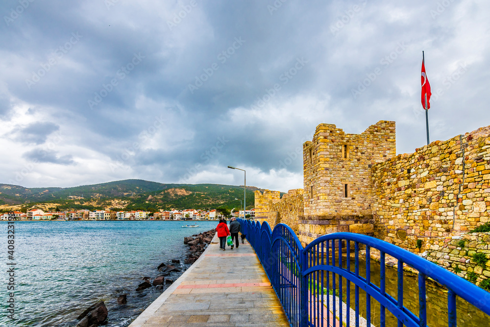 Foca Castle view in Foca Town. Foca is populer tourist destination in ...