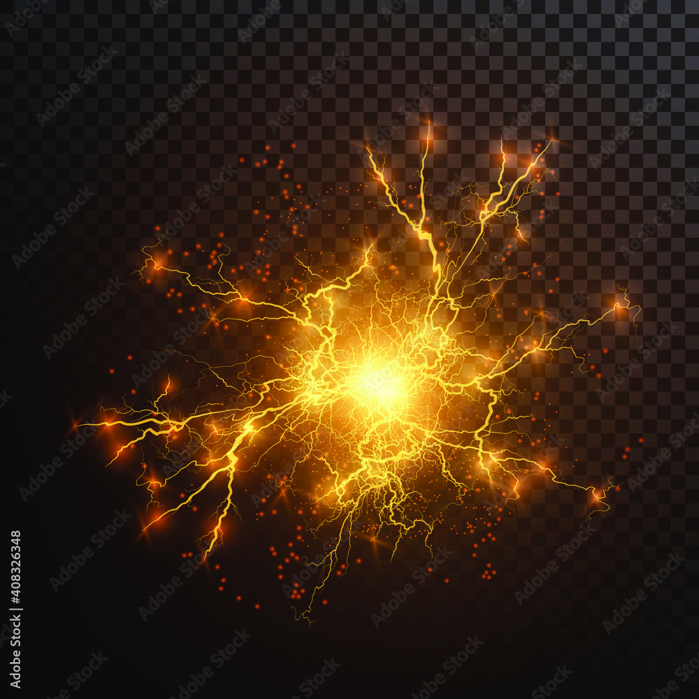 Lightning flash light thunder sparks on a transparent background.Fire ...