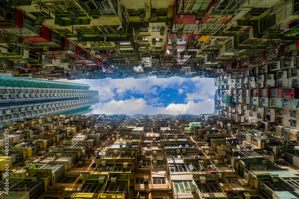 Aerial view of Yick Fat Building, Quarry Bay, Hong Kong. Residential ...