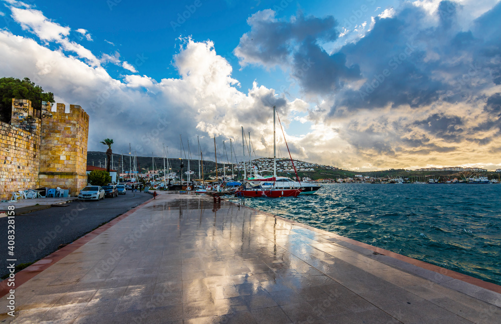 Foca coastline view in Foca Town. Foca is populer tourist destination ...