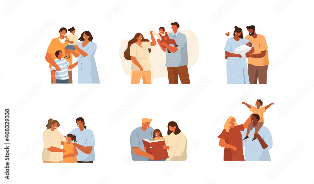 Multicultural Families Spending Time Together. Mother, Father and Kids ...