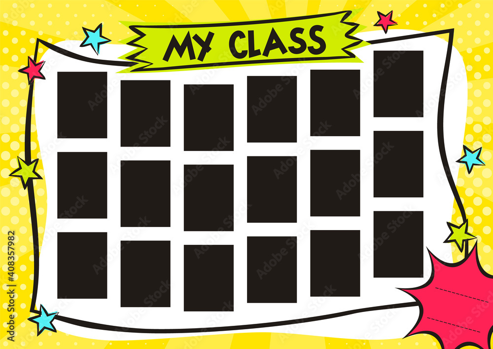 School Children's photo frame in pop art style. Bright page for class ...