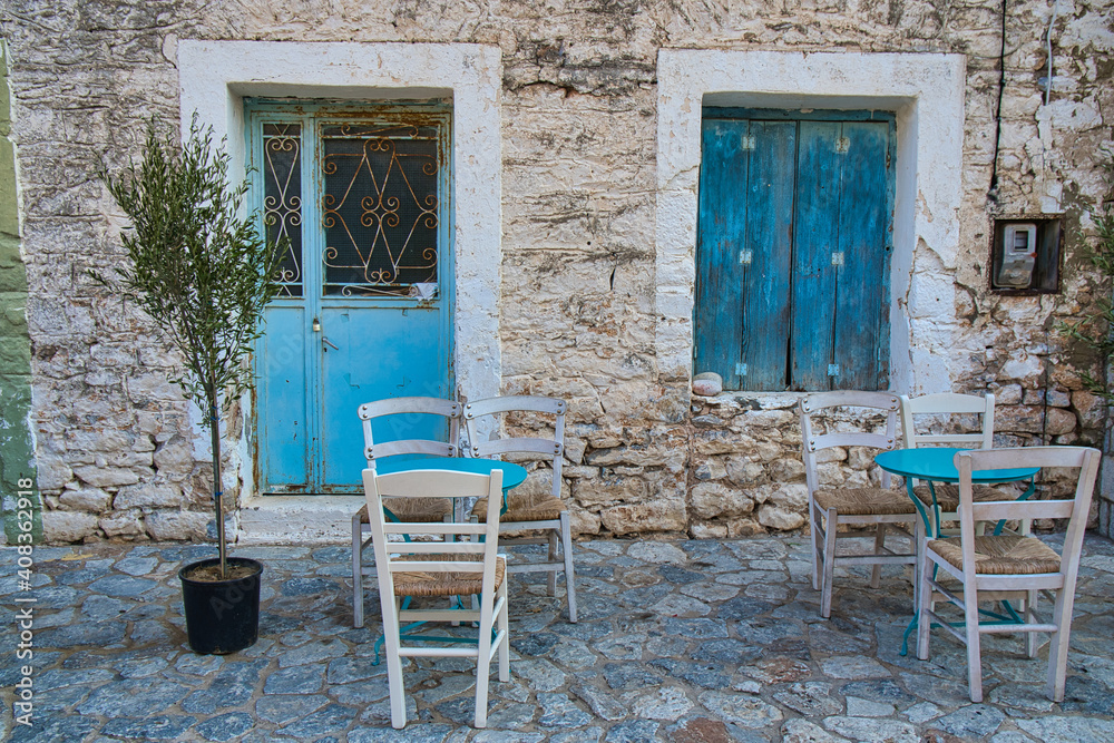 Traditional Greek narrow streets in Areopoli Town in Mani Peninsula ...