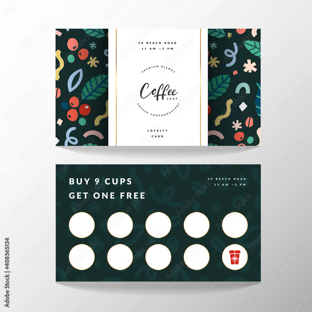 Coffee card, loyalty card for coffee shop with place for collecting ...