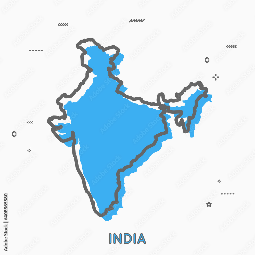 India Outline Silhouette Map Illustration With States