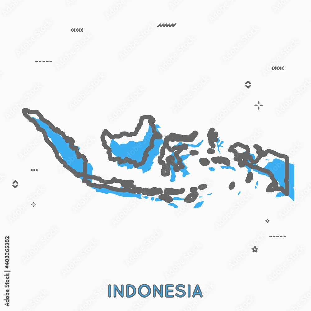 Indonesia map in thin line style. Indonesia infographic map icon with ...