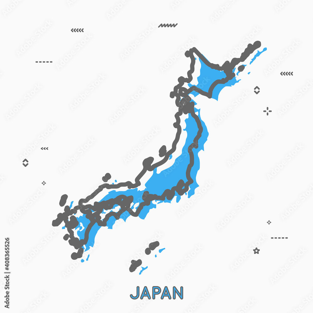 Japan map in thin line style. Japan infographic map icon with small ...