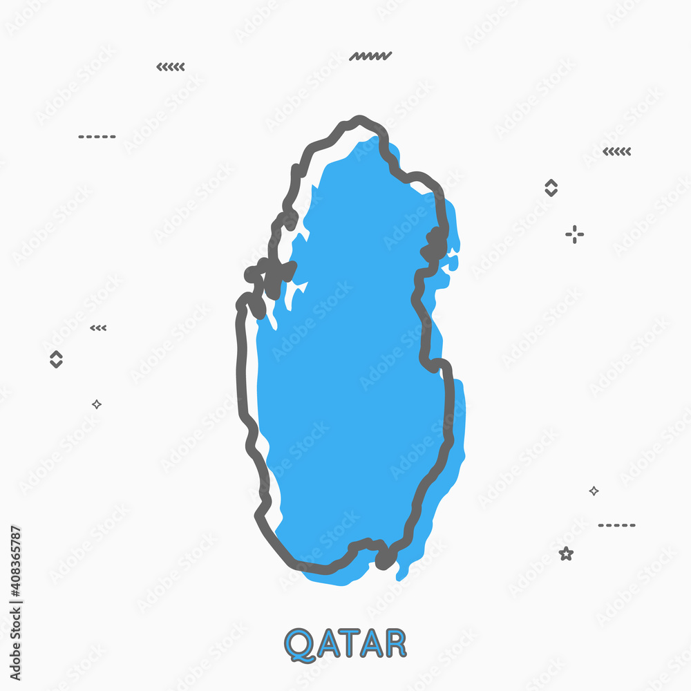 Qatar map in thin line style. Qatar infographic map icon with small ...