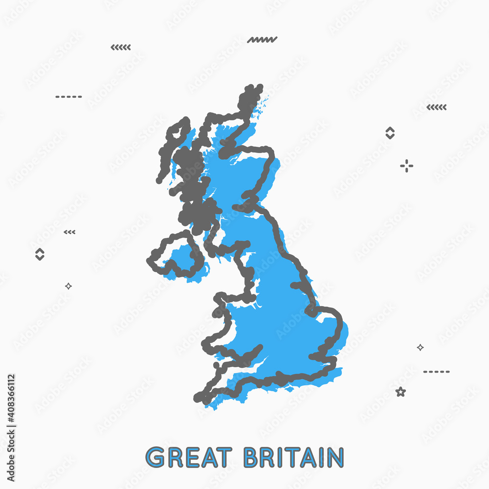 UK GB United Kingdom Great Britain map in thin line style. UK GB United ...