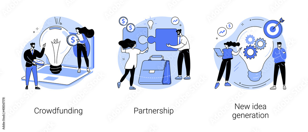 Cooperation and teamwork abstract concept vector illustration set ...
