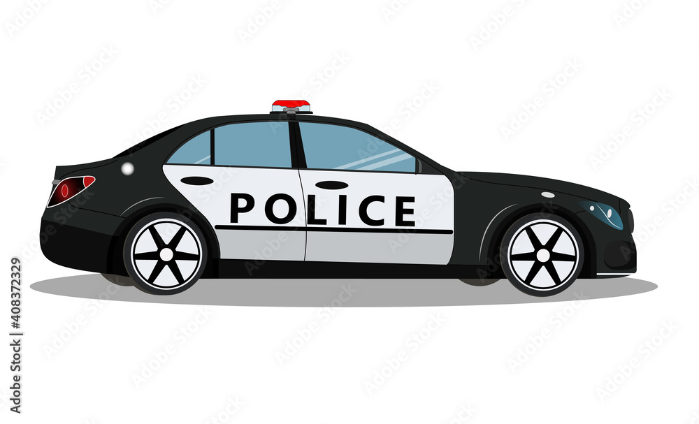 Police car, side view isolated on white background. Police patrol ...