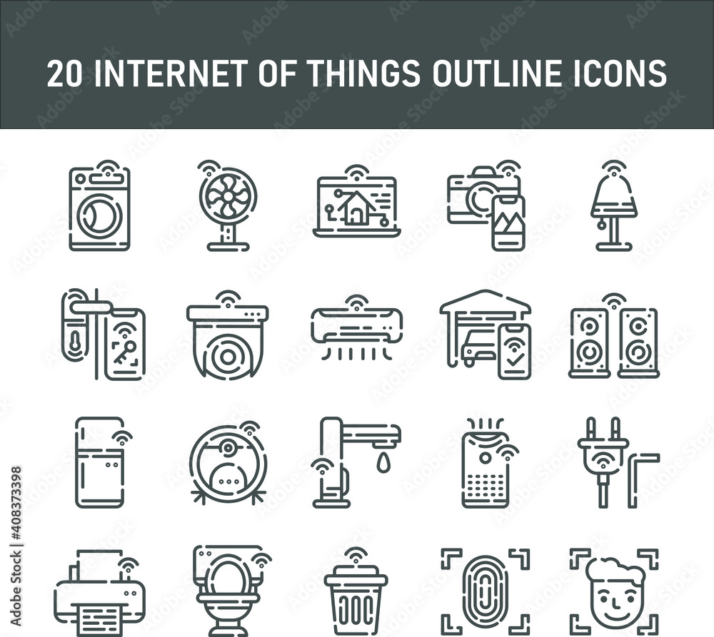 Collection of smart house or internet of things outline icon - thin contour lines. Vector ...