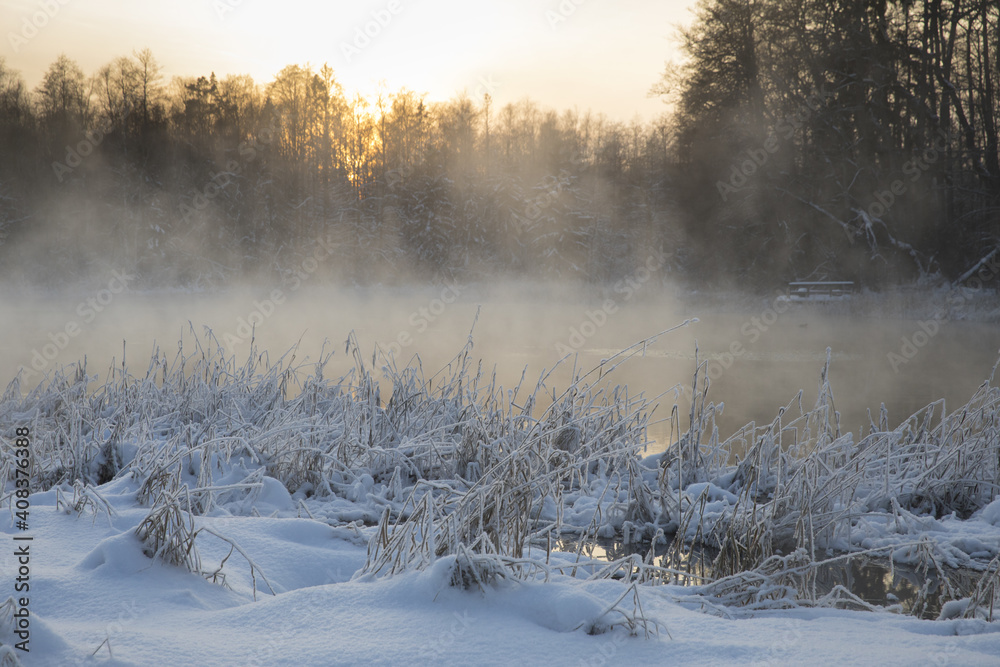 Beautiful scenery of the natural groundwater spring with the heavily ...