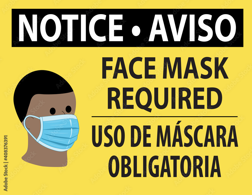 Vector Illustration of Notice Face Mask Required - Aviso Uso De Máscara ...