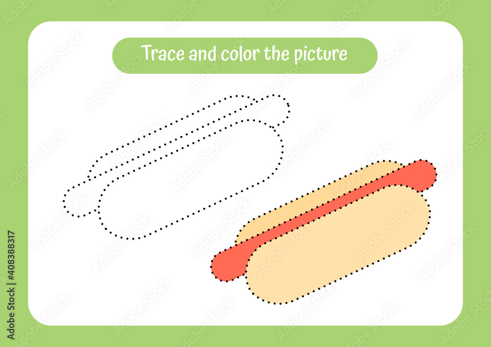Hot dog. Trace and color the picture. Educational game for children ...
