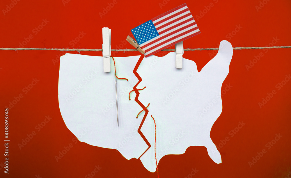 torn map of America USA is sewn back together as a symbol of healing ...