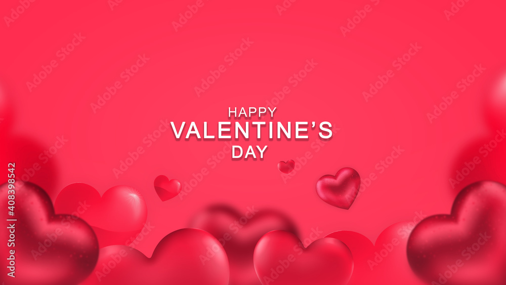 Joyeuse Saint-Valentin, cœurs roses et rouges en 3D avec un effet de ...