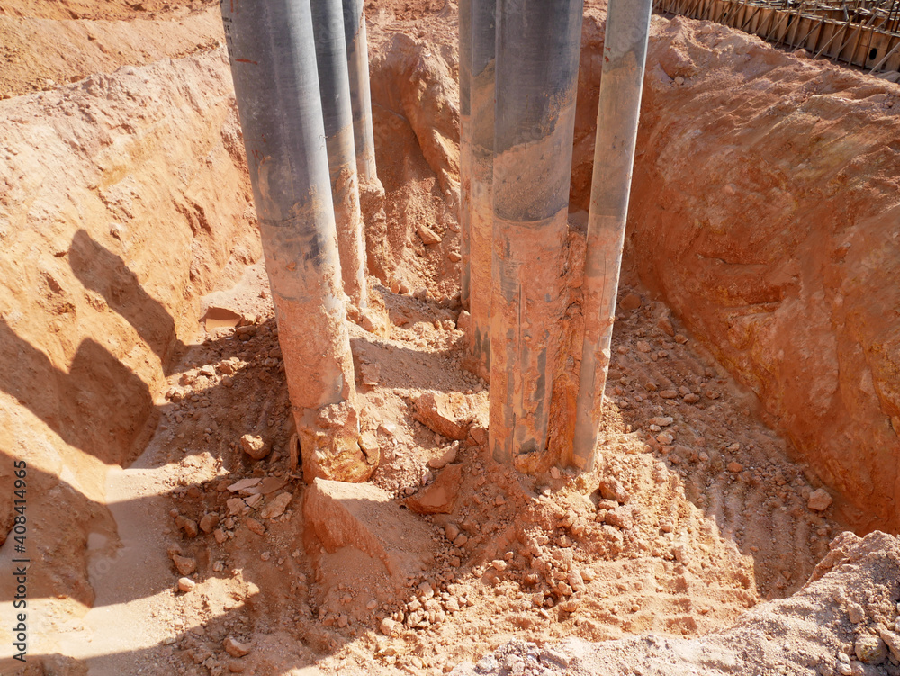 IPOH, MALAYSIA -MARCH 03, 2020: Bore pile materials made from strong ...