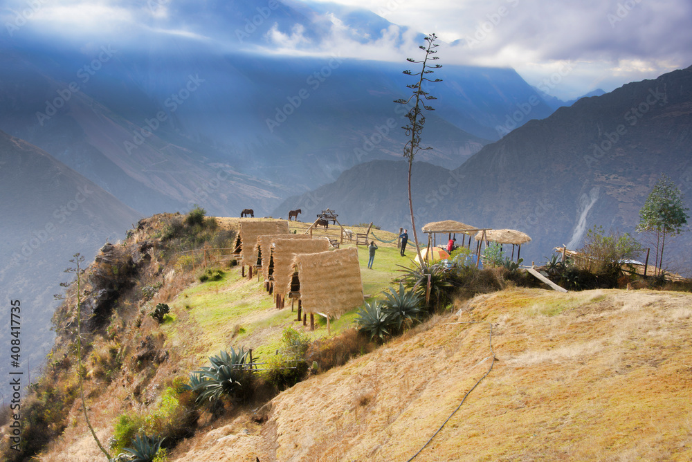 Beautiful thatched A-frame huts on the Choquequirao trek, the "other ...