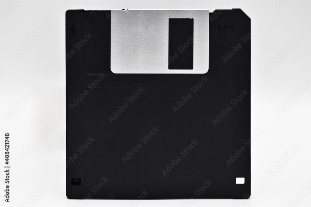 Old computer and data storage technology, black magnetic floppy disk 3½ ...