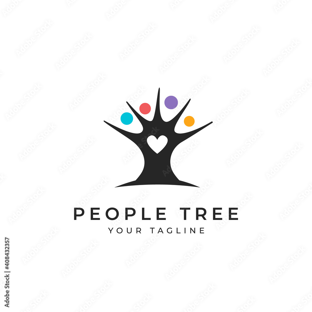 People tree logo, tree with branch and colorful people icon logo sign ...